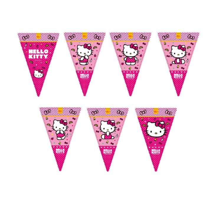 BANDERIN TRIANGULAR PAPEL 2M HELLO KITTY X1UNI – Don Cotillón
